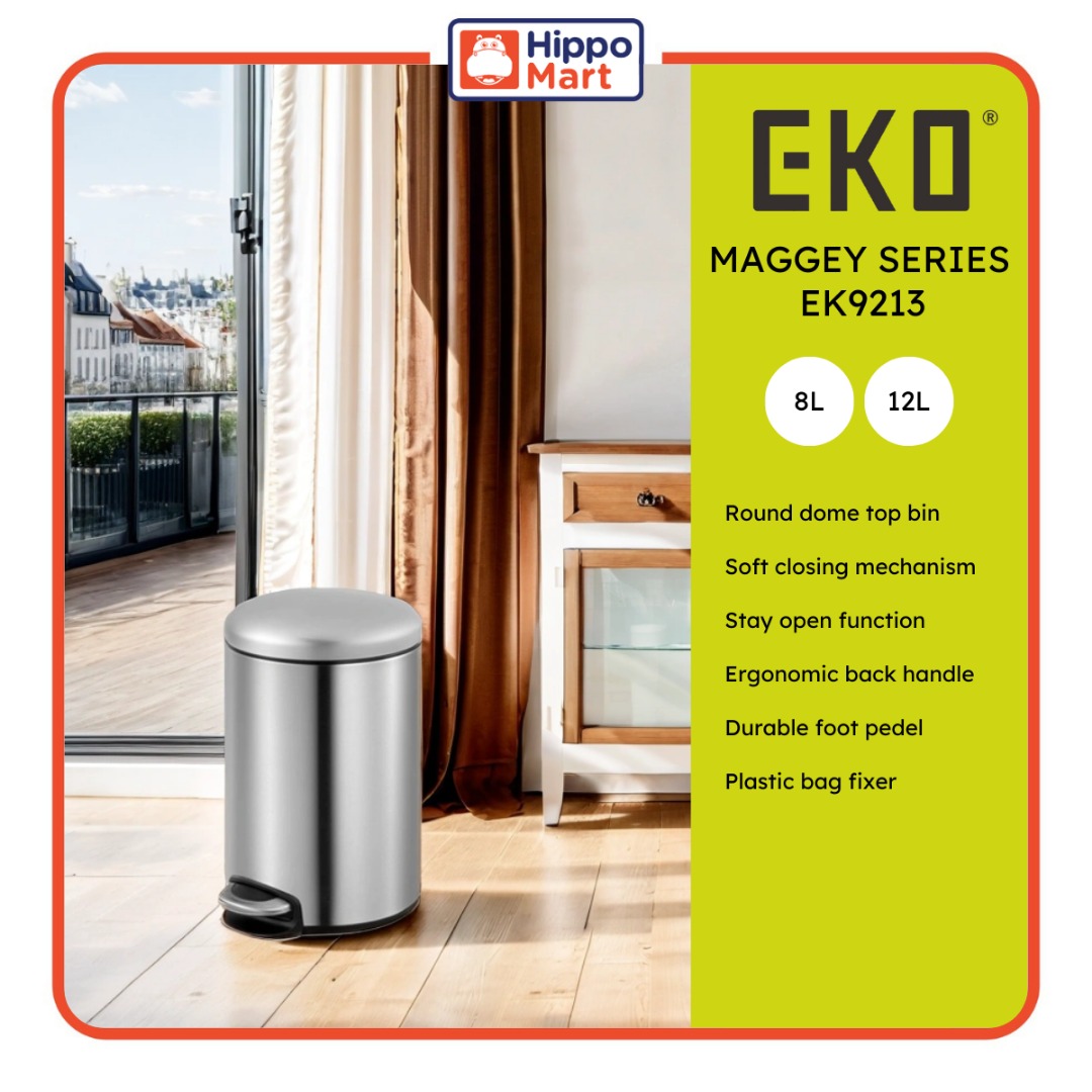 EKO MAGGEY, EK9213, 8L, 12L, Pedal Waste Bin with Soft Closing ...