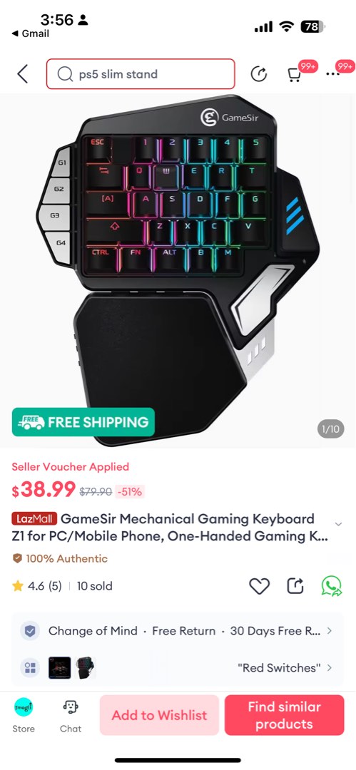 GameSir Mechanical Gaming Keyboard Z1 for PC/Mobile Phone, One-Handed ...