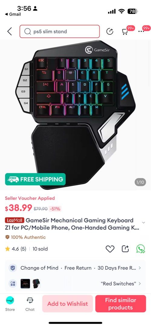 GameSir Mechanical Gaming Keyboard Z1 for PC/Mobile Phone, One-Handed ...