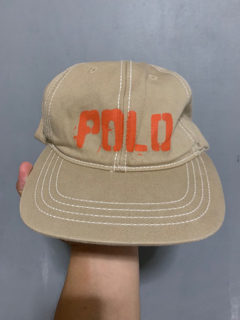 Polo Ralph Lauren Spell Out Paint Logo Leather Strap Cap/Hat, Men's ...