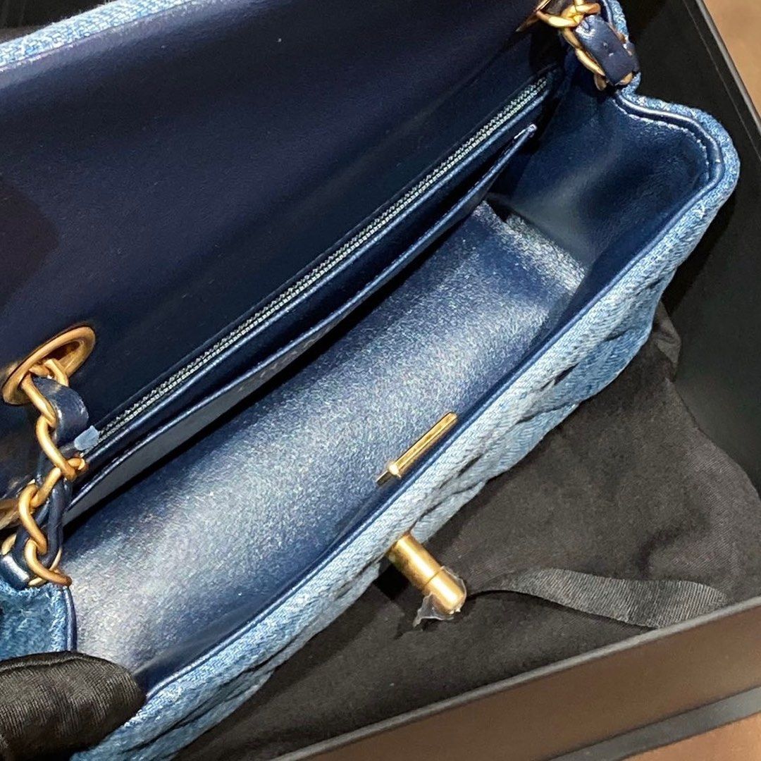 Pre-owned Chanel 24S Blue Washed Denim Mini Flap Bag, Luxury, Bags ...