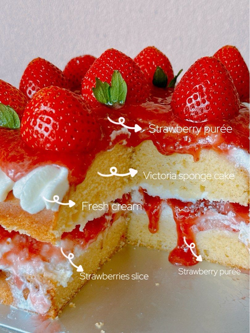 Strawberry Victoria Sponge Cake, Food & Drinks, Homemade Bakes on Carousell