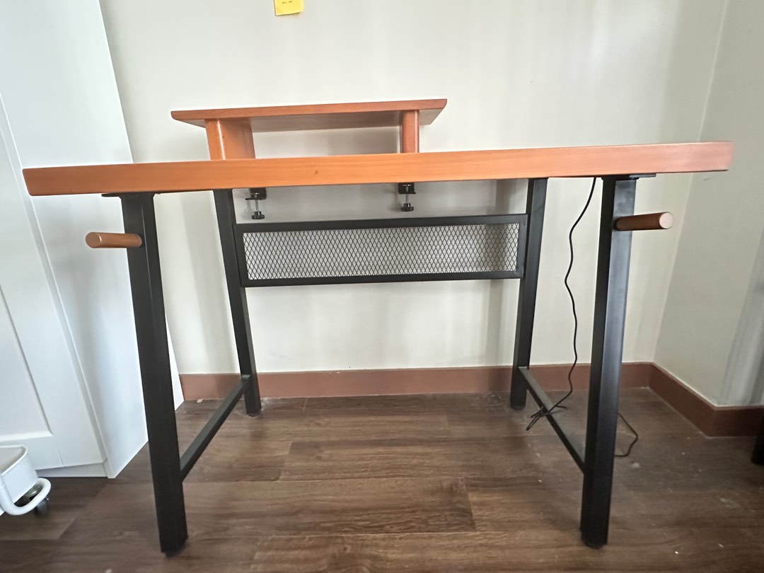 Wooded office desk with riser, Furniture & Home Living, Office ...
