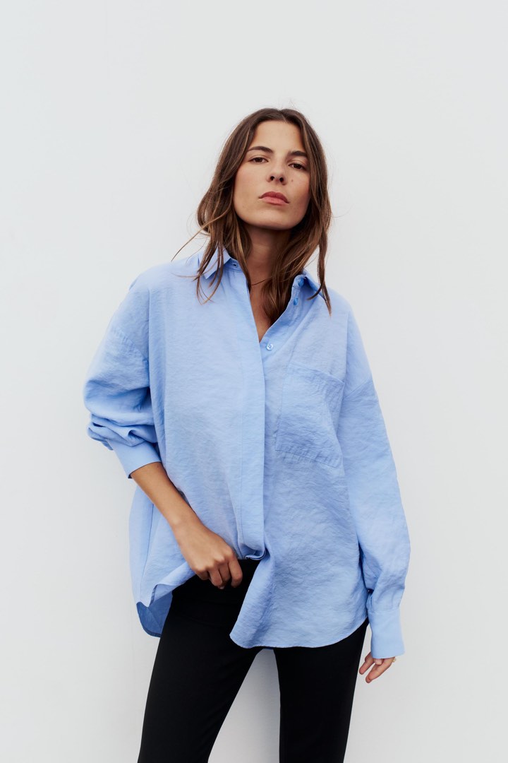ZARA SOFT BLUE SHIRT, Women's Fashion, Tops, Shirts on Carousell