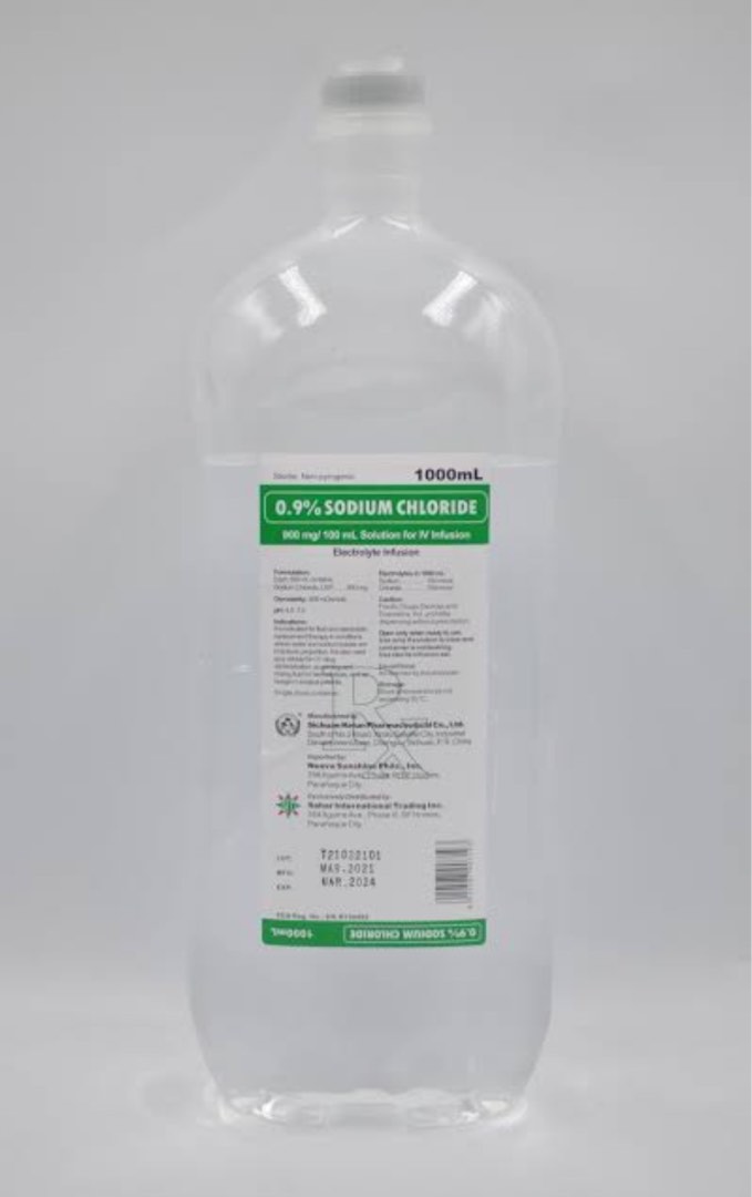1 Liter Sodium Chloride Nss Water & Electrolyte Rehydration, Health ...