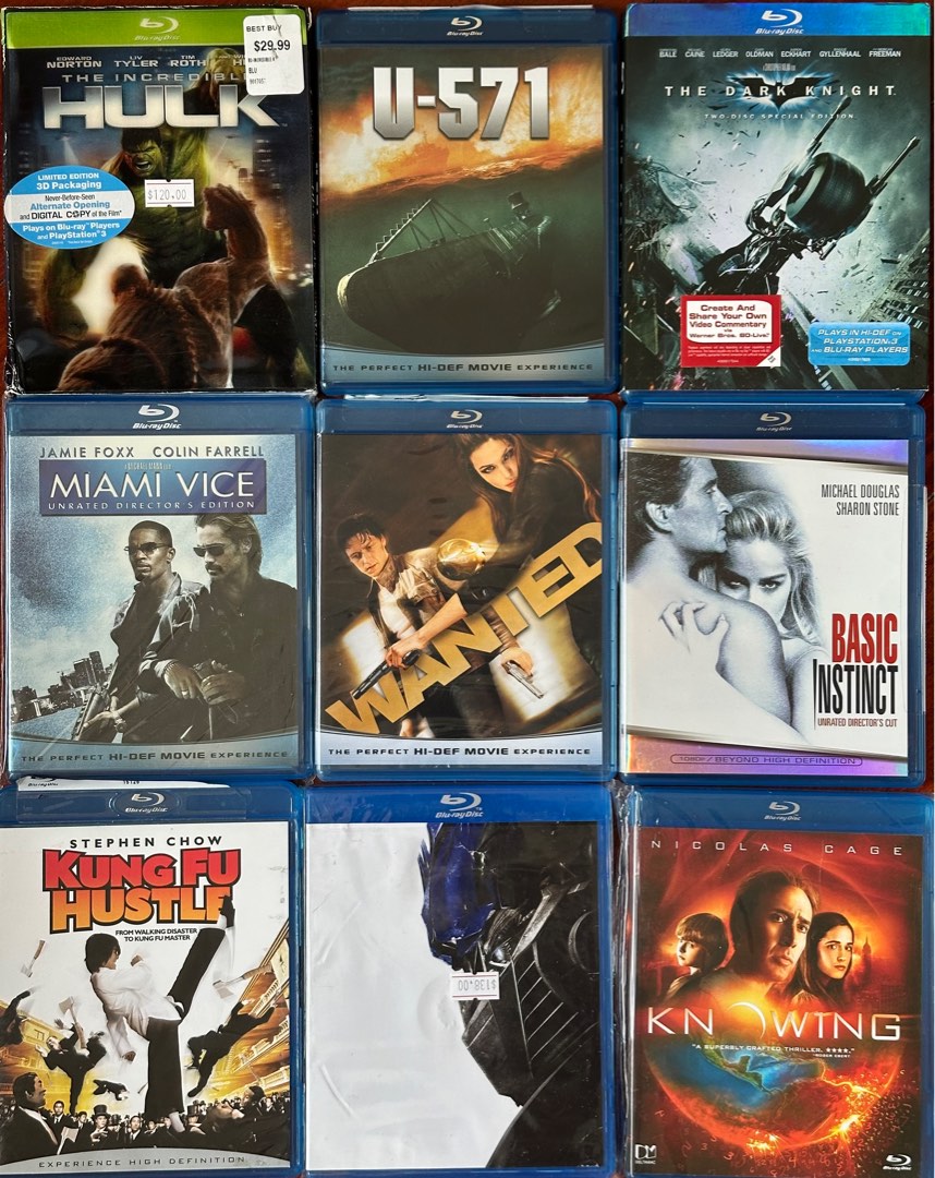 9隻 Bluray: U-571 The Dark Light HULK Basic Instinct WANTED Transformers ...