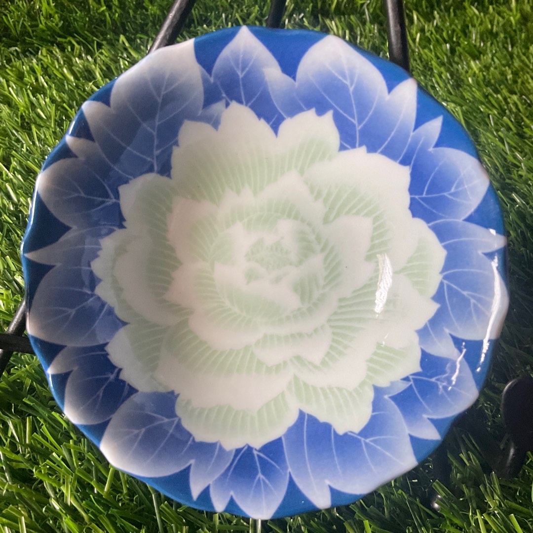 Arita Green Phoeny Flower Blue Band Rim Porcelain Dipping Saucer with ...
