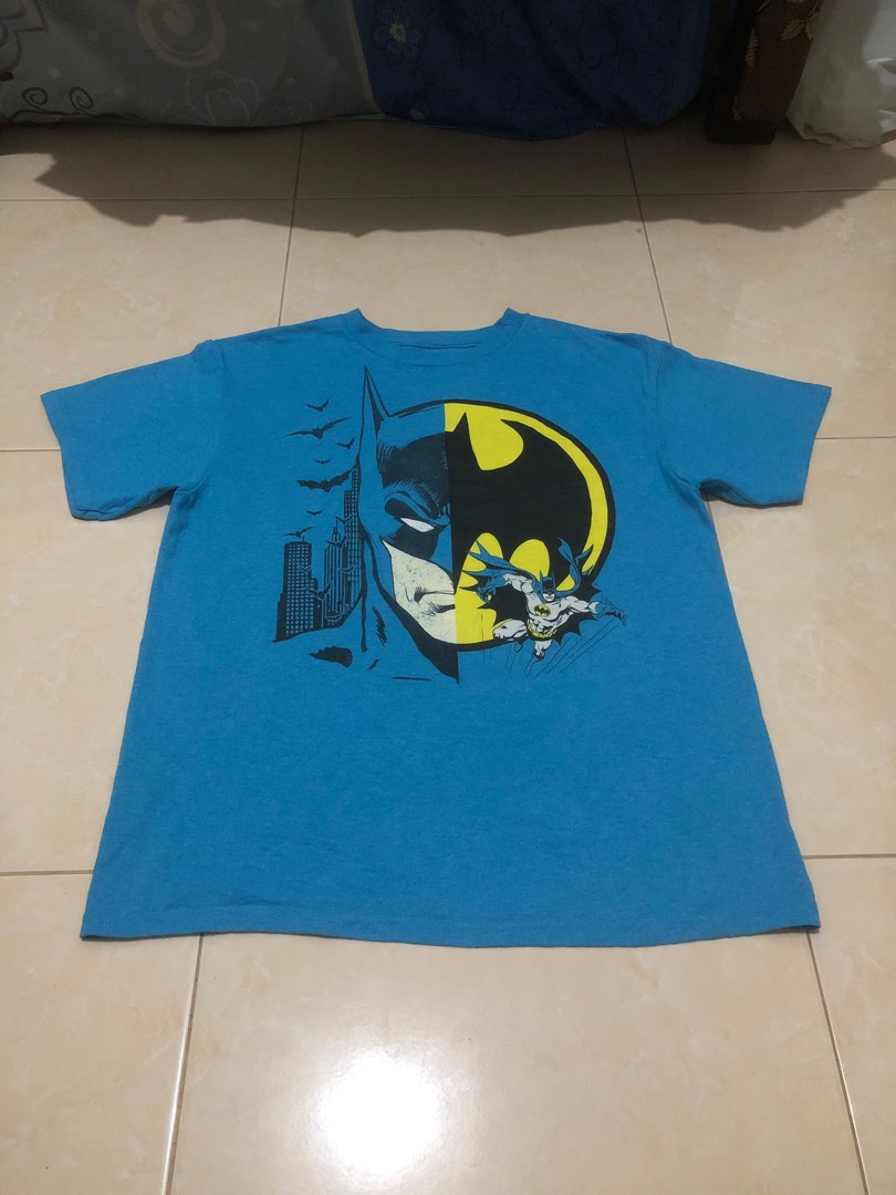 Batman Kaos biru DC Comic gambar Logo Batman, Fesyen Pria, Pakaian ...