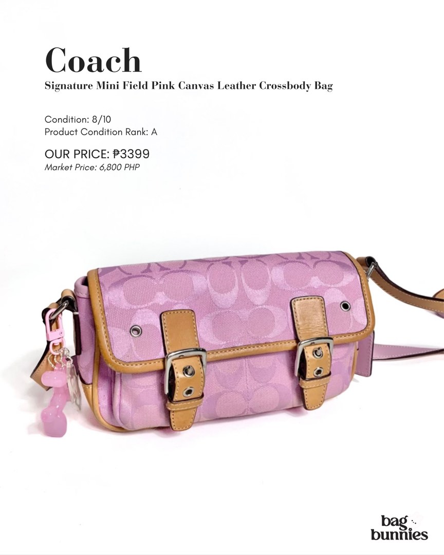 Coach Signature Mini Field Pink Canvas Leather Crossbody Bag, Women's ...