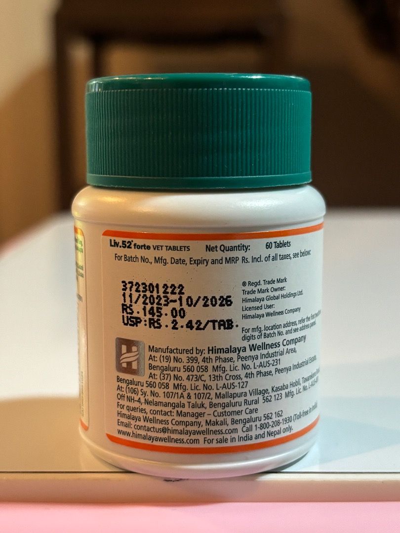 Himalaya Liv52 Forte Vet Tablets for Liver Care of Dogs and Cats (60 ...