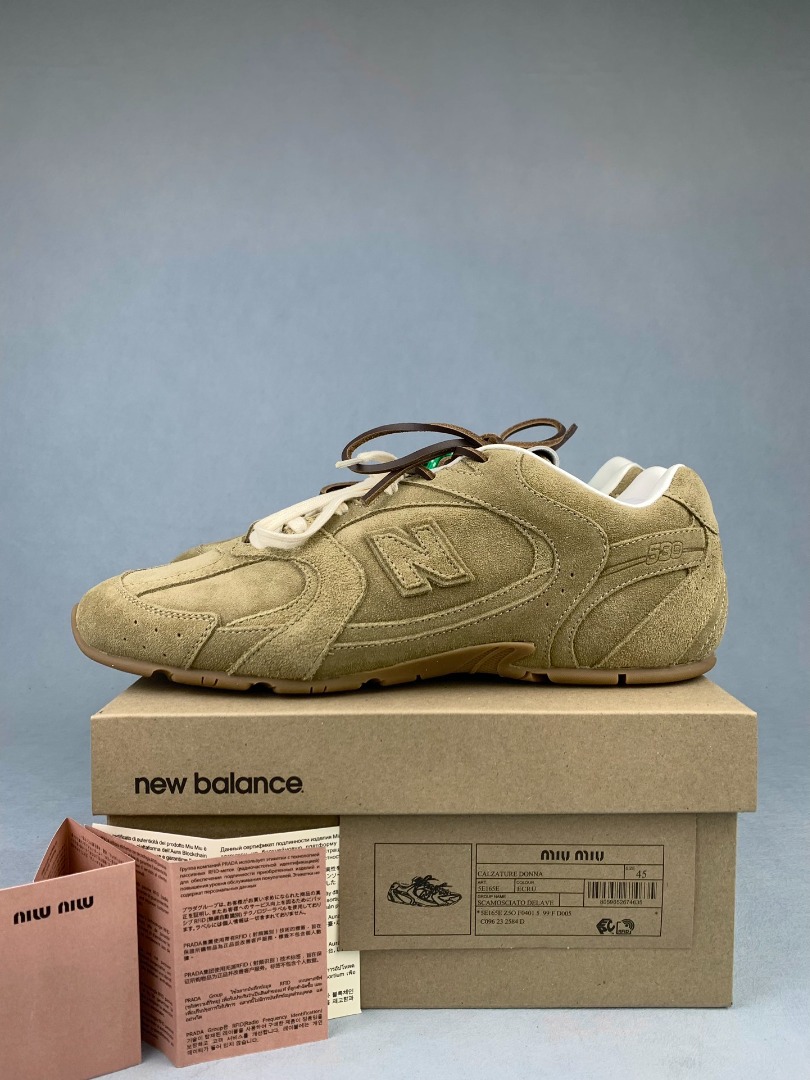 New Balance x Miu Miu 530 SL Suede ‘Ecru’, Women's Fashion, Footwear, Sneakers on Carousell