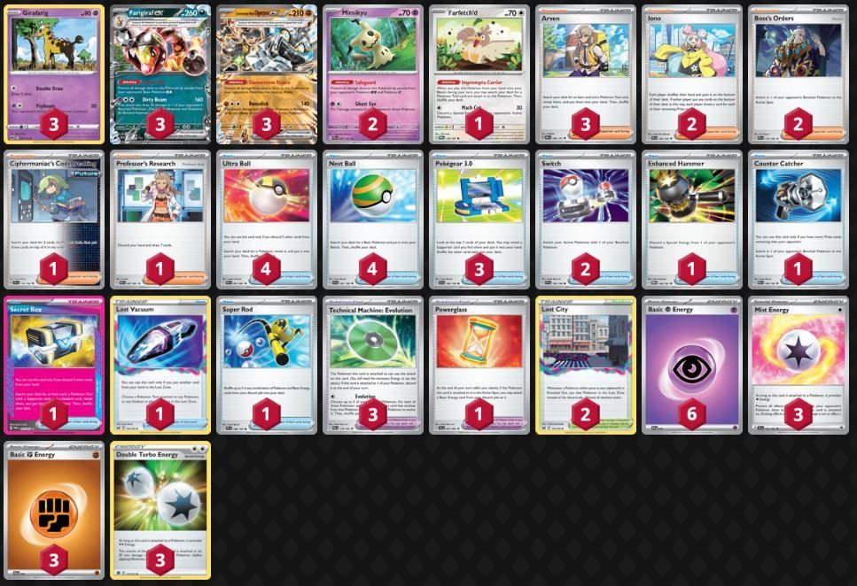 Pokemon TCG Farigiraf ex Deck with Cornerstone Ogerpon ex and Mimikyu ...