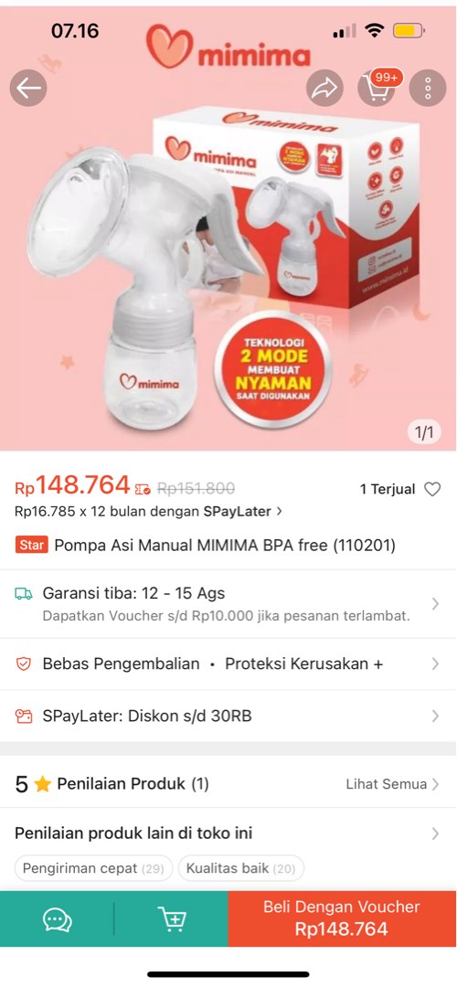 Pompa Asi Manual Mimima, Bayi & Anak, Perawatan & Makanan Anak di Carousell