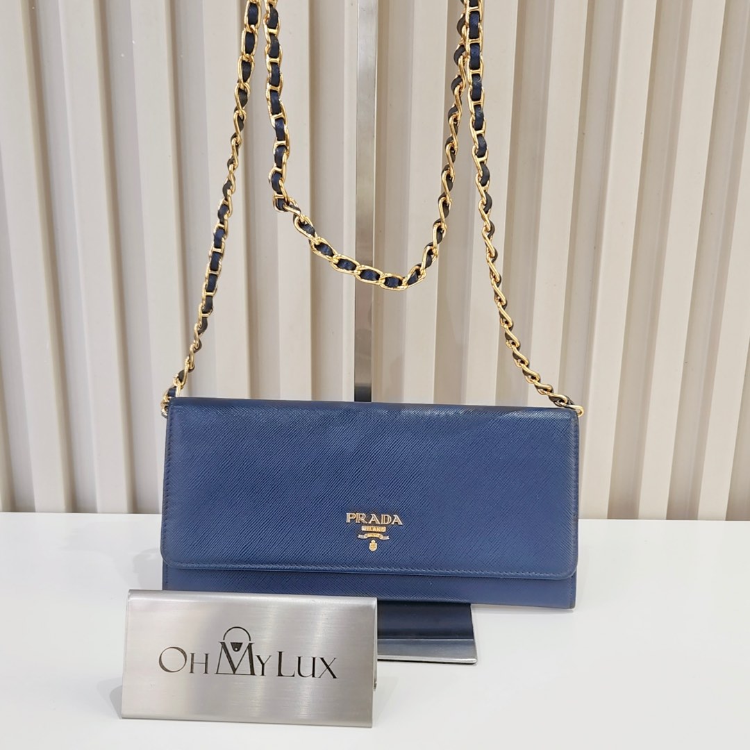 Prada Saffiano WOC in Navy Blue, Luxury, Bags & Wallets on Carousell