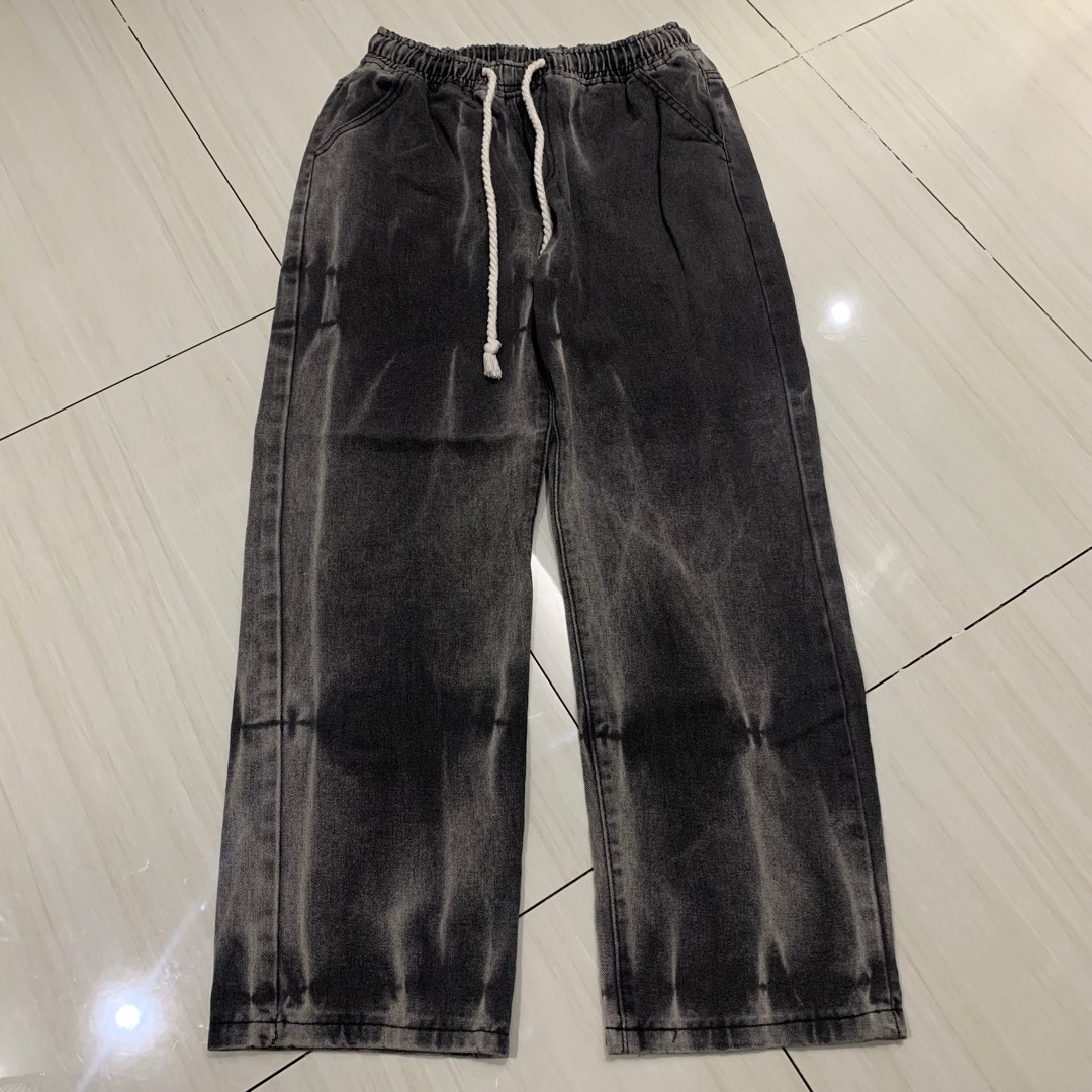 RARE BLACK GRAY DRAWSTRING DENIM PANTS, Men's Fashion, Bottoms, Jeans ...