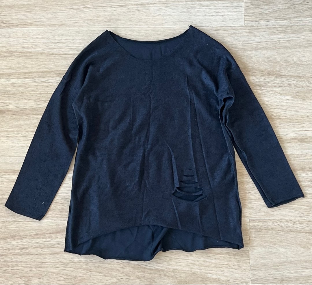 Tattered Style Black Long-sleeved Top, Men's Fashion, Coats, Jackets ...