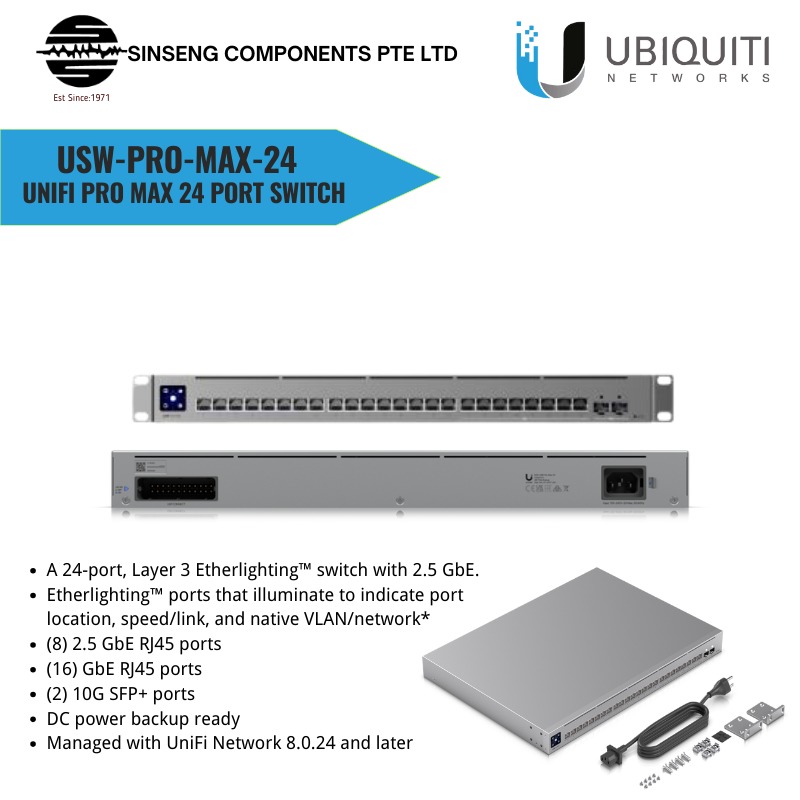 Ubiquiti USW-Pro-Max-24 Pro Max 24 24-Port Layer 3 Etherlighting Switch ...