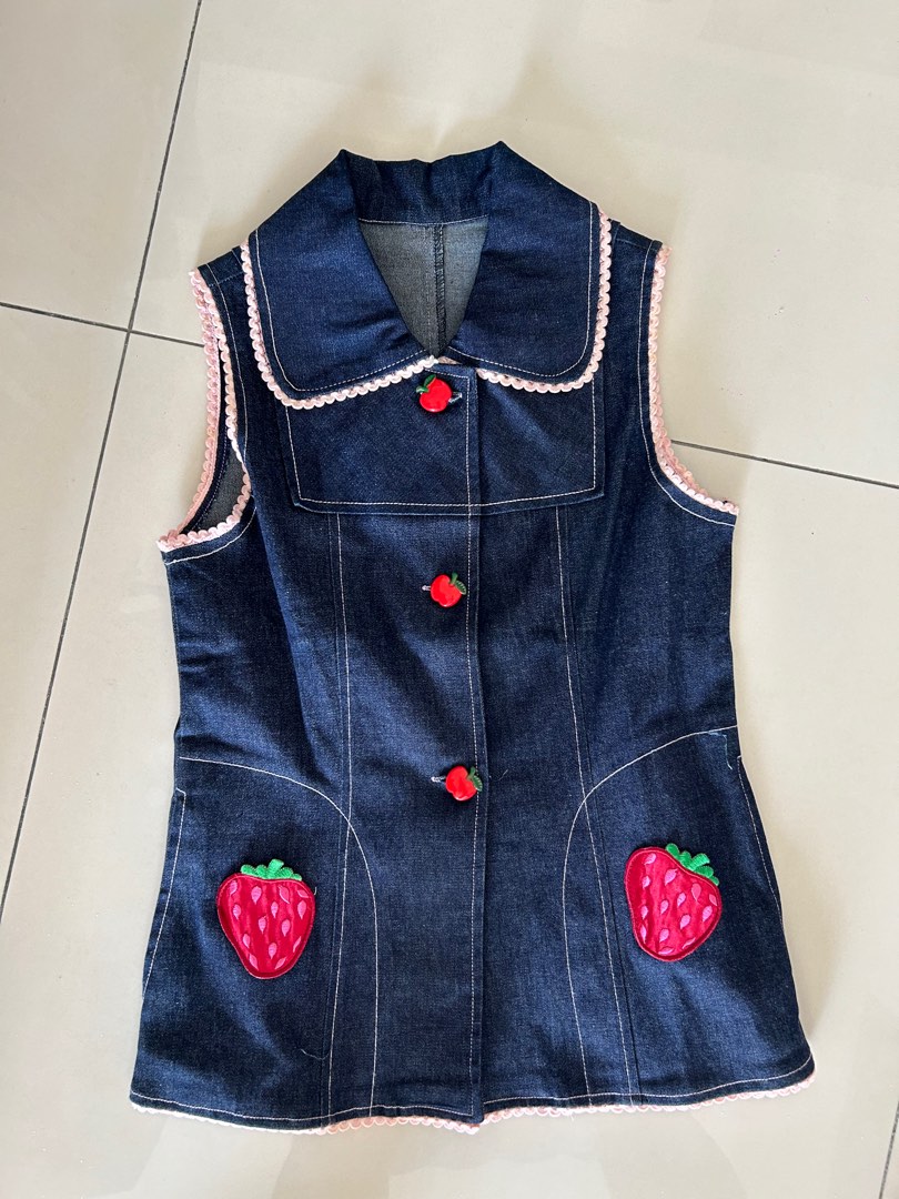 Unique very stretchable denim strawberry apple vest top, Women's ...