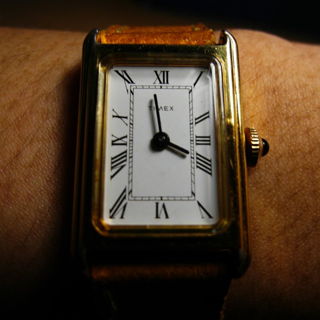 (SOLD) Vintage Timex Marlin Tank 1988 Great Britain Gold Plated Stepped ...