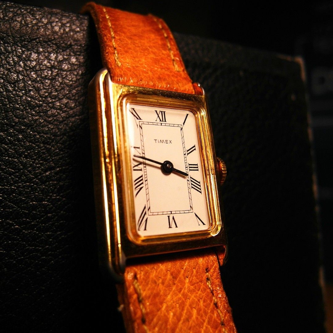 (SOLD) Vintage Timex Marlin Tank 1988 Great Britain Gold Plated Stepped ...