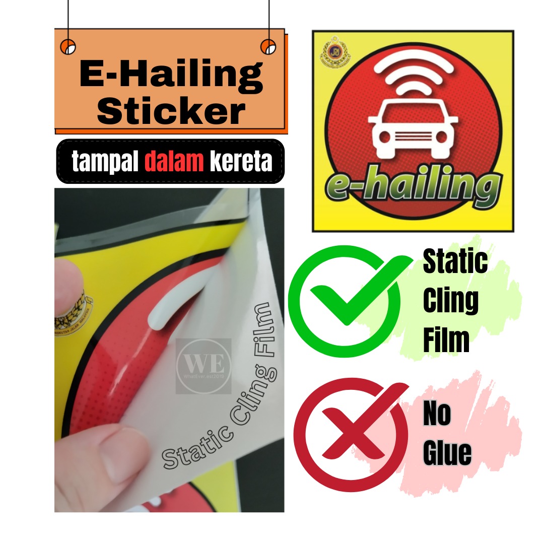 2pcs E-Hailing Sticker for Car (15cmx15cm) Static Cling Film No Glue ...