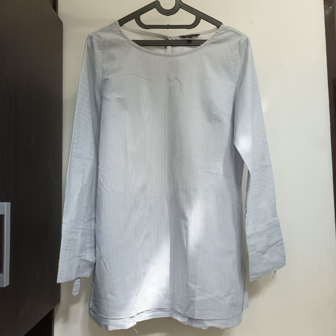 BLOUSE STRIPE THE EXECUTIVE / KEMEJA GARIS GARIS / BAJU ATASAN BIRU - 2, Fesyen Wanita, Pakaian ...