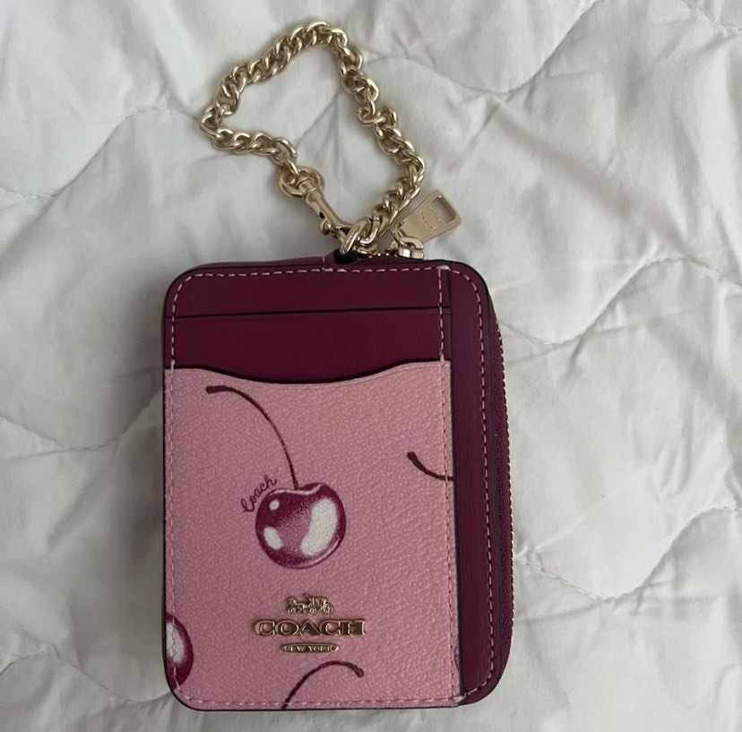 Coach Cherry Zip Card Case, Luxury, Bags & Wallets on Carousell