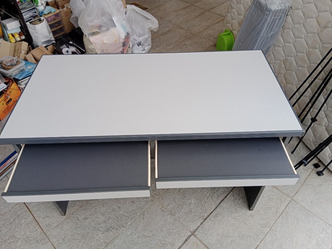 Computer Table Desk Meja Grey, Furniture & Home Living, Furniture ...