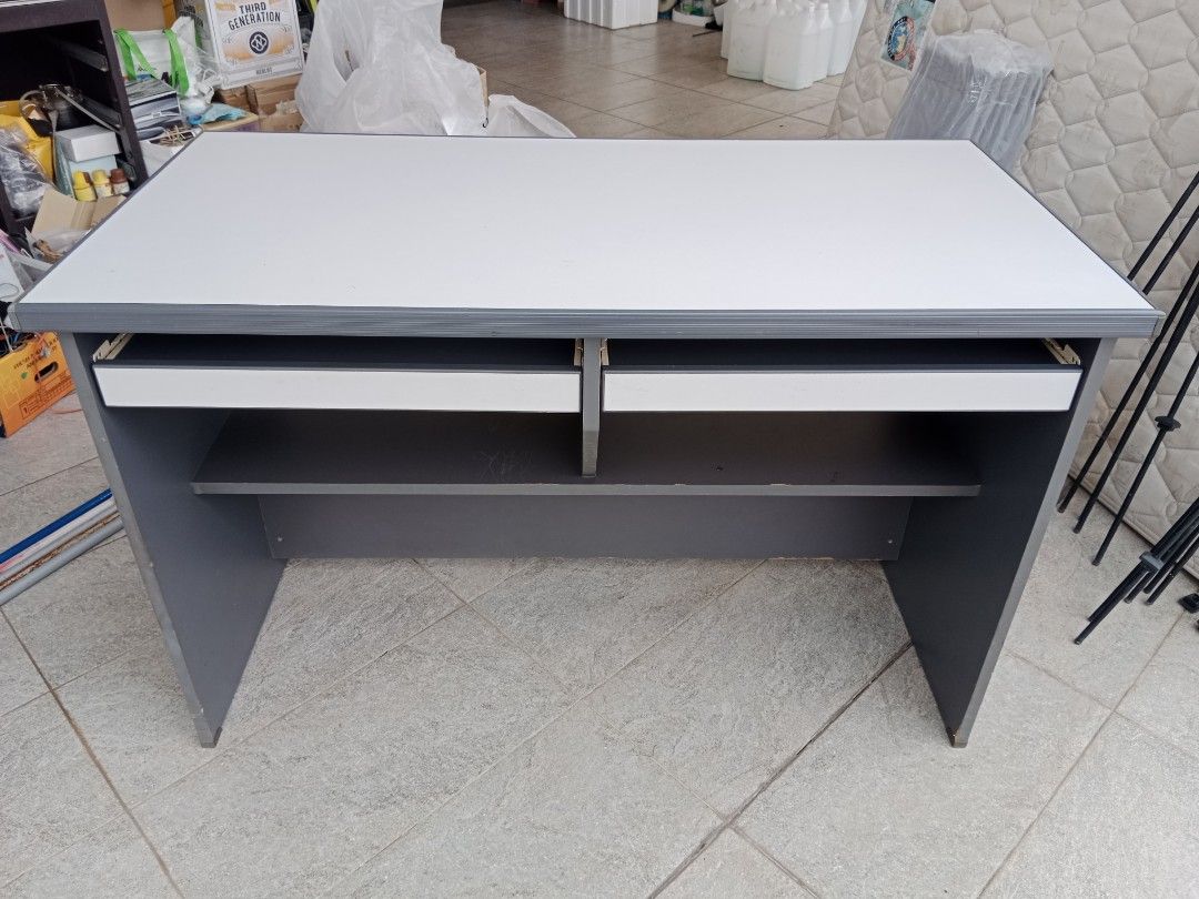 Computer Table Desk Meja Grey, Furniture & Home Living, Furniture ...