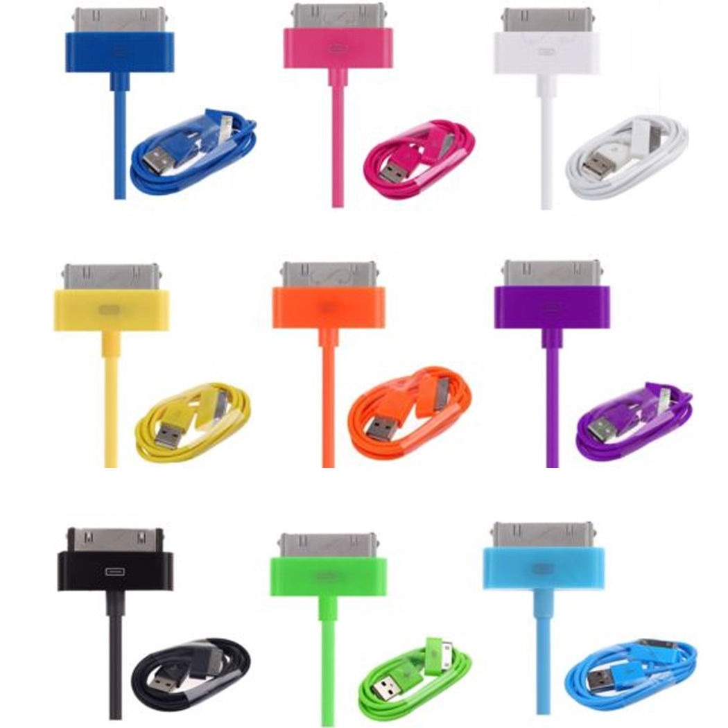 Funky Coloured Apple 30 Pin USB Sync & Charging Cable iPhone iPod iPad ...