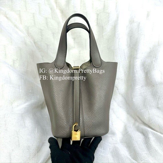 Hermes Picotin Lock 18 in Grey Gold Hardware Bucket Bag Gris Mini Tote ...