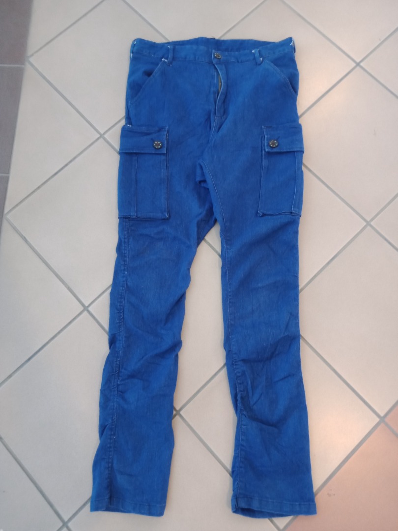 Japan indigo blue kain nangkai buckle back cargo jeans, Men's Fashion ...