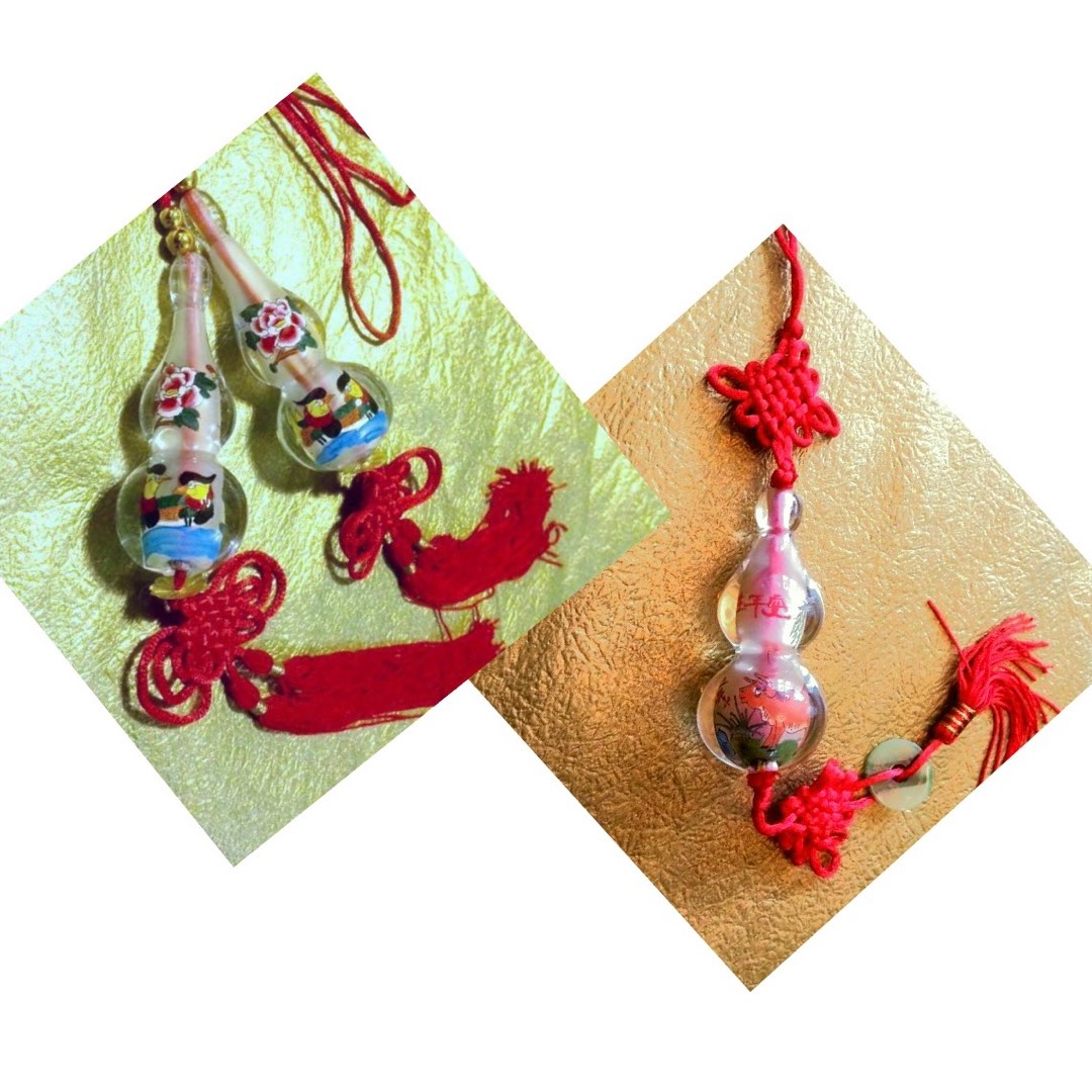 Mystic knot glass wulou wulu hulu birds(A), cow(B), hanging ornament ...