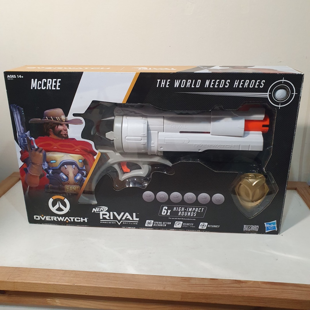 Nerf Overwatch McCree Rival Blaster with Die Cast Badge & 6 Overwatch ...