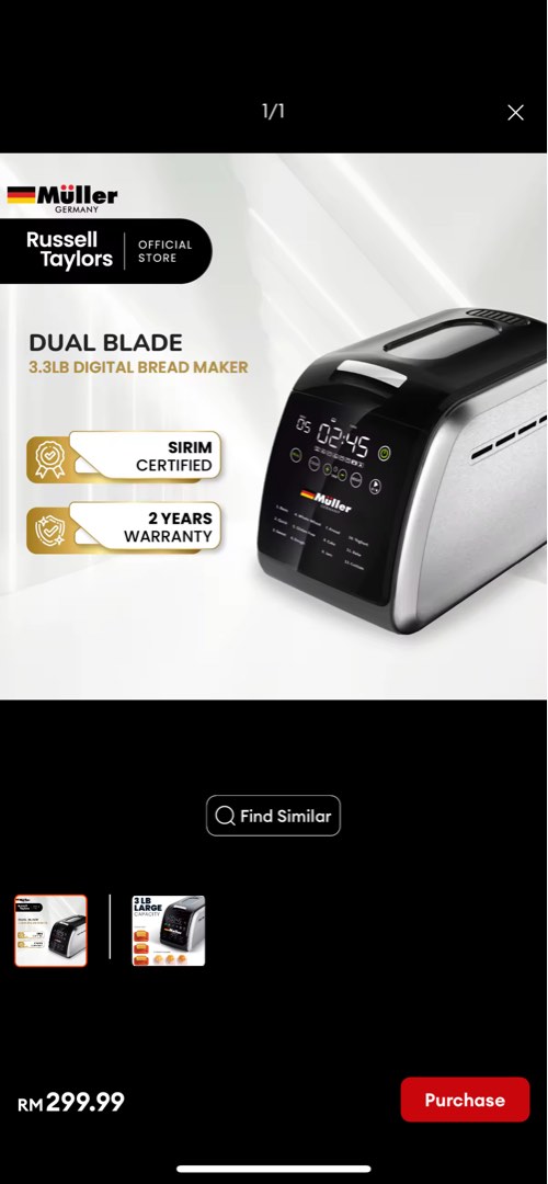 Russell Taylors X Muller 3.3LB Dual Blade Bread Maker XL B5, TV & Home ...