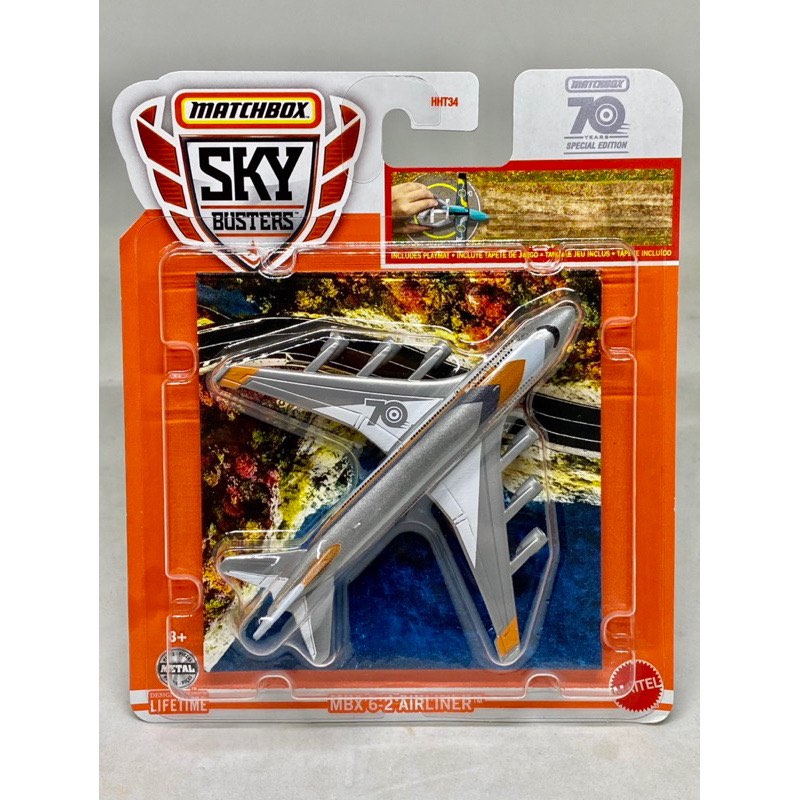 Matchbox MBX 6-2 AIRLINER Metallic Grey Sky Busters Passenger Aircraft ...