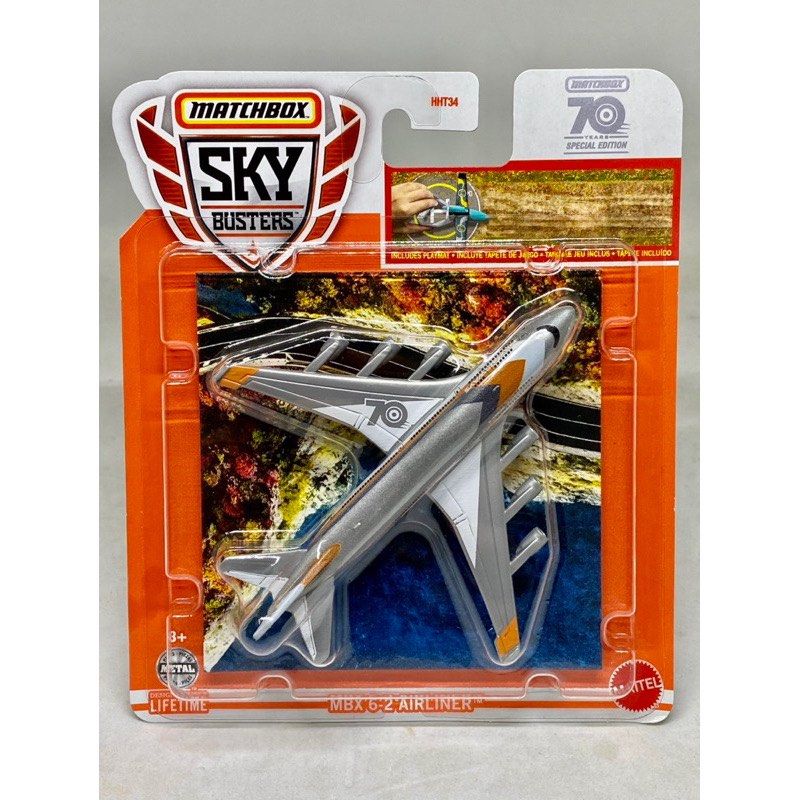 Matchbox MBX 6-2 AIRLINER Metallic Grey Sky Busters Passenger Aircraft ...