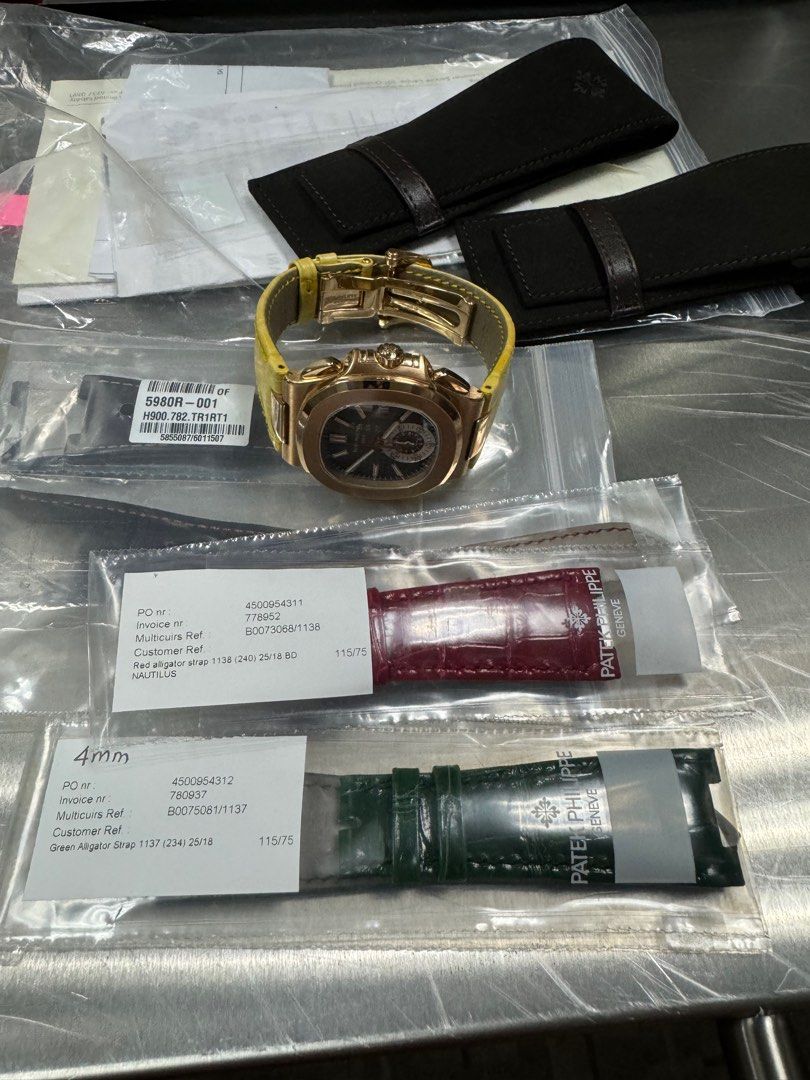 Patek Philippe original dark green and red crocodile strap for Nautilus ...