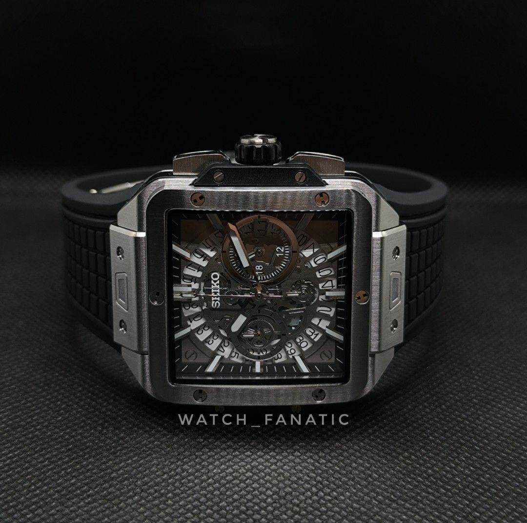 SEIKO MOD [ SILVER SQUARE BANG SKELETON 43MM ] JAPANESE VK63 MOVEMENT ...