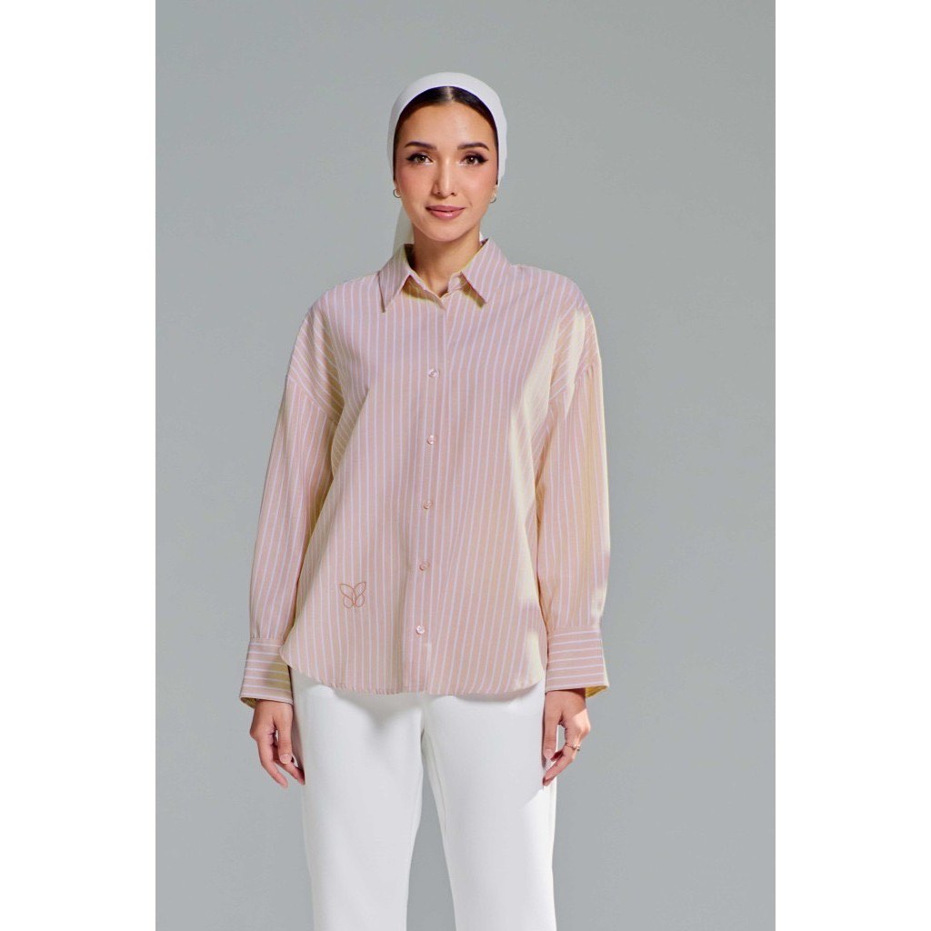 SHE DAZZLE Louisa Top In Peach Salmon Stripes Series, Women's Fashion ...