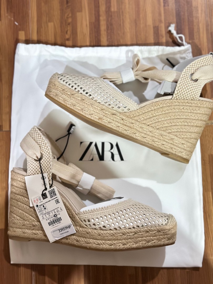 Zara lace up crochet wedge, Women's Fashion, Footwear, Wedges on Carousell