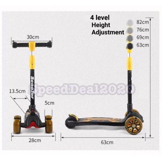 100KG TAHAN!💥Kids Scooter for Kid Height Adjust 4Flash LED Wheel Skuter ...