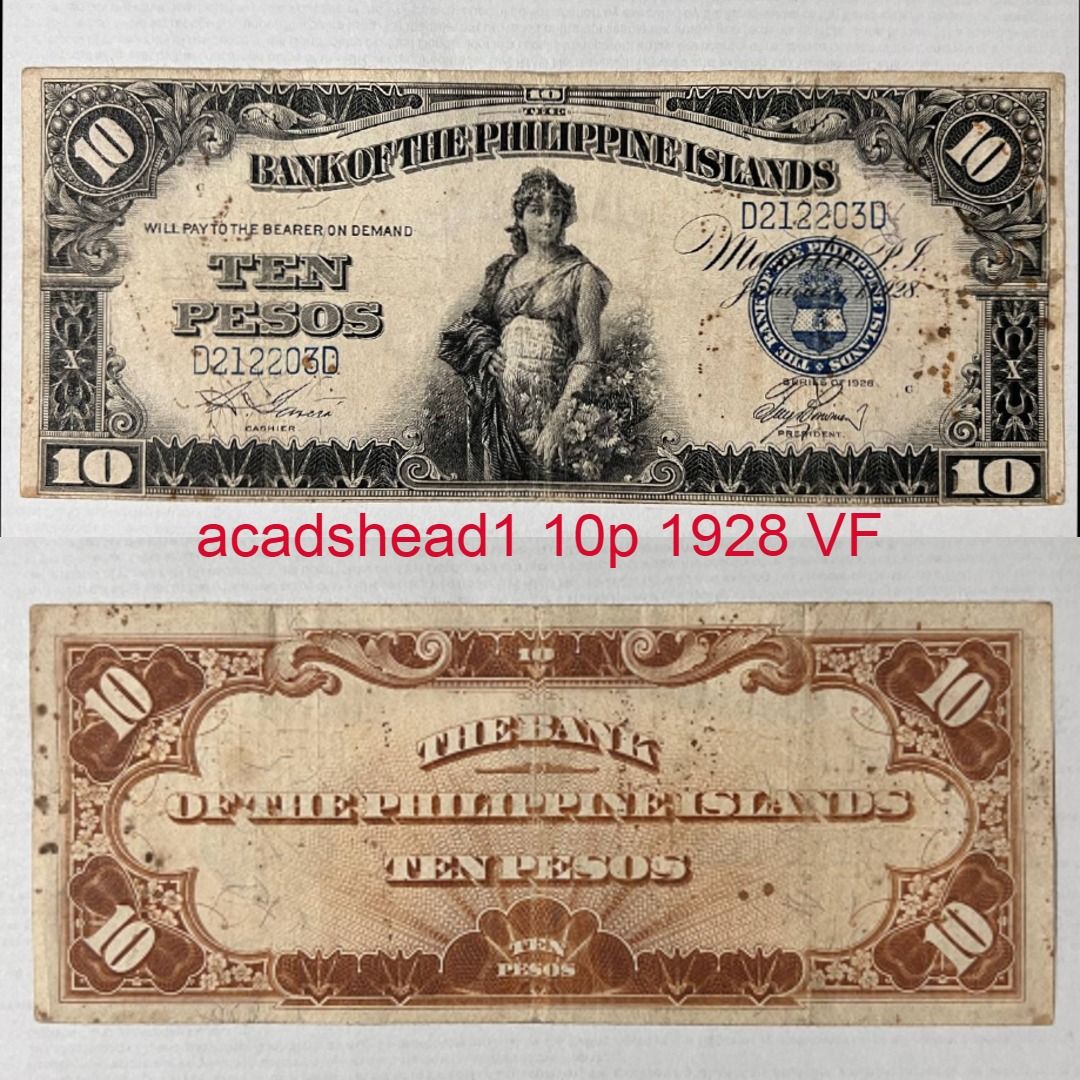 10 pesos 1928 BPI Bank of the Philippine Islands Very Fine Excellent ...