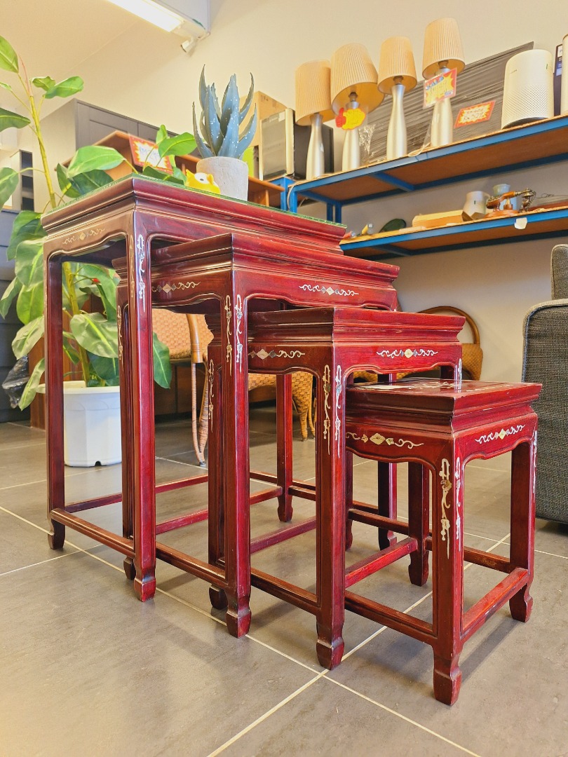 Antique Chinese Rosewood Nesting Side Table Set (set of 4) | Set Meja ...