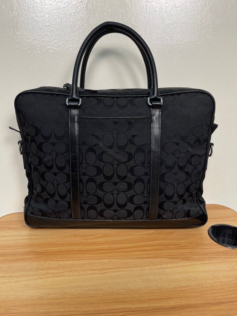 Coach Briefcase Bag Black Signature Coated Canvas and Leather(Authentic ...