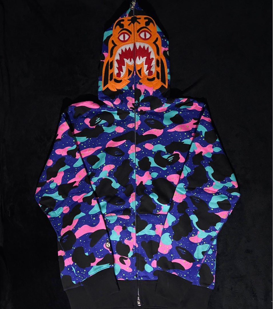 BAPE SHARK TIGER X KID CUDI RELAXED FIT FULL ZIP HOODIE, Men's Fashion ...
