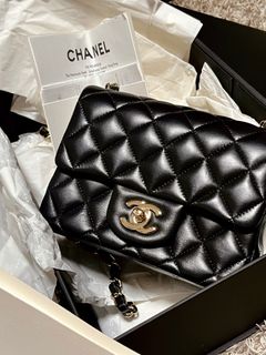 Chanel 黑金 方胖子 square mini cf17, 名牌, 手袋及銀包 - Carousell