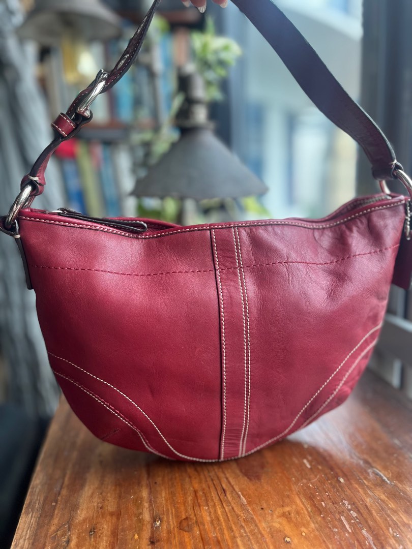 Coach hobo in genuine leather red, Luxury, Bags & Wallets on Carousell