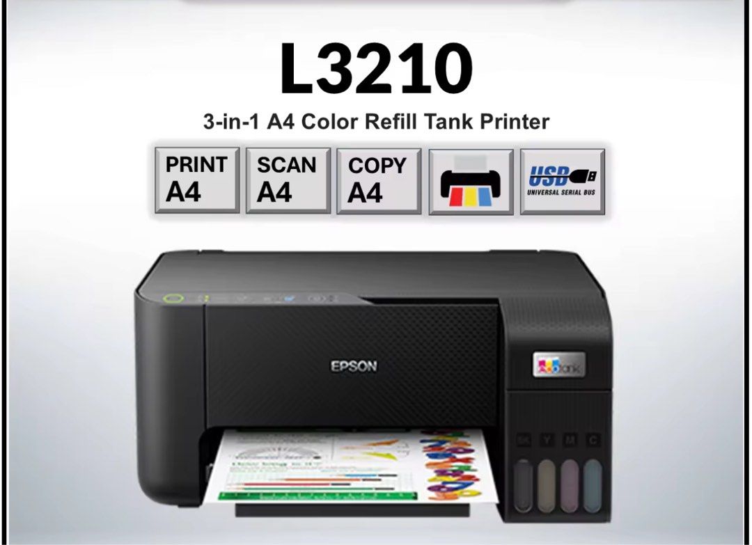 Epson EcoTank L3210 All In One Ink Tank Printer (Print, Scan, Copy), Computers & Tech, Printers ...