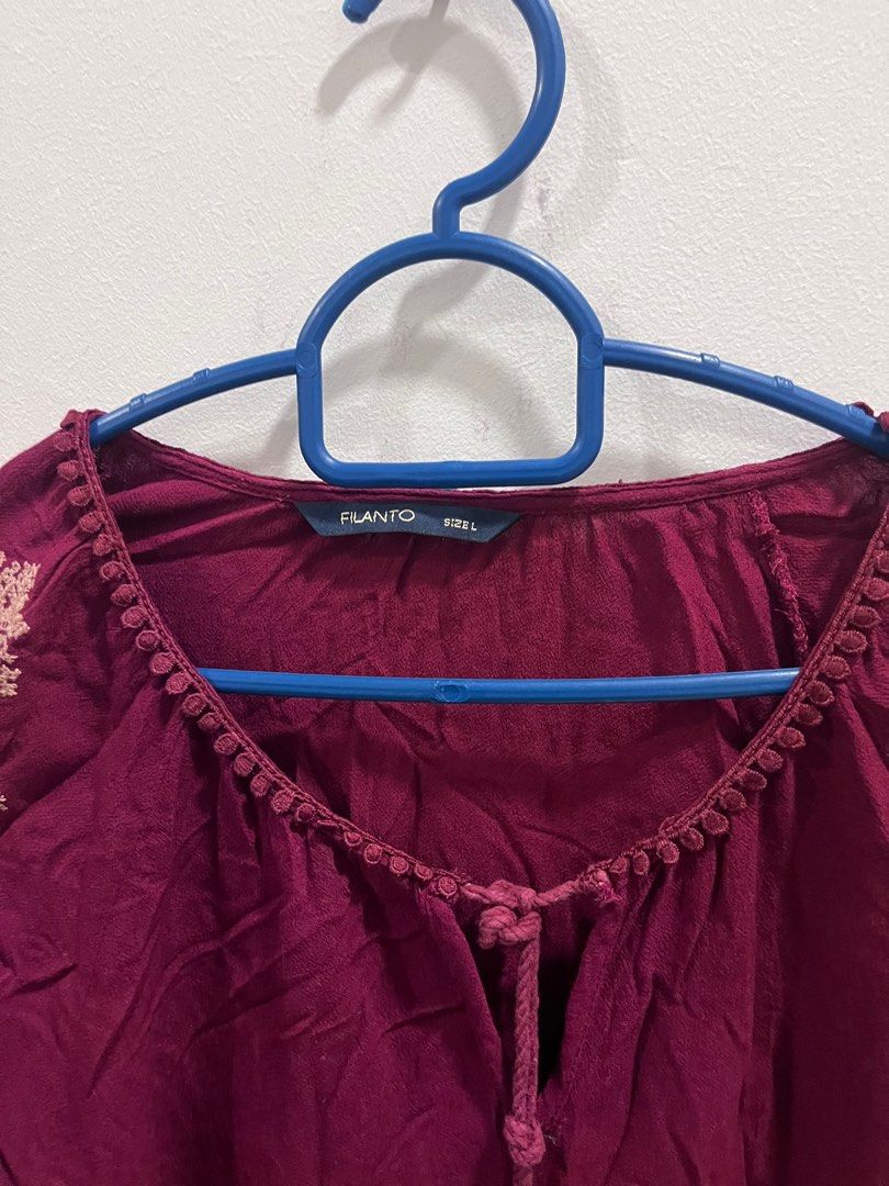 Filanto Plain Red Maroon Blouse with Tassel and embroidered (CLEARANCE ...